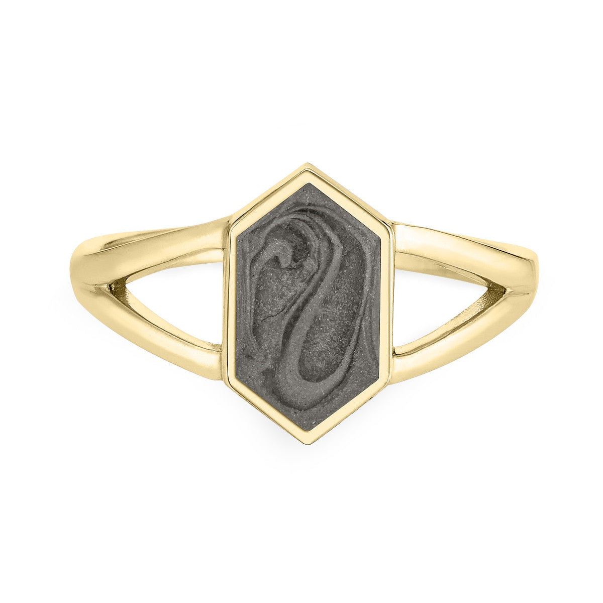 Hexagon Split Shank Cremation Ring in 14K Yellow Gold – closebymejewelry